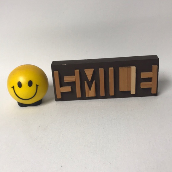 Office | Smile Face Wooden Block | Poshmark